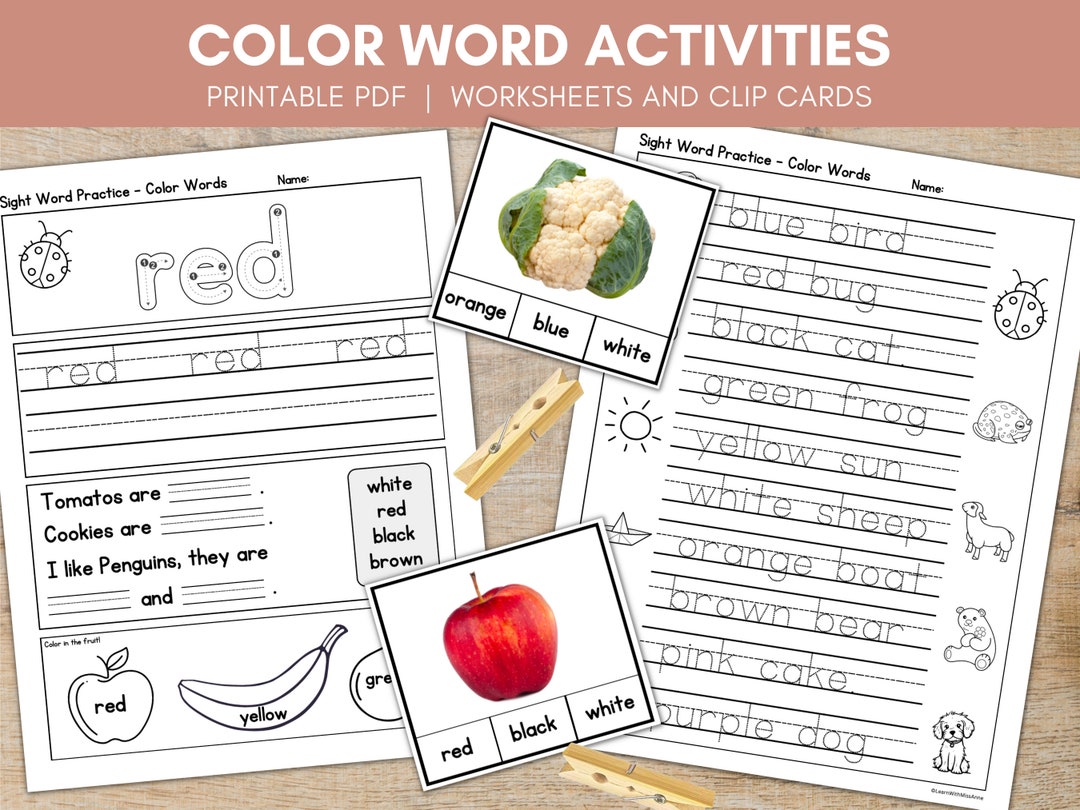 Printable Color Sight Word Worksheets and Clip Cards for - Etsy