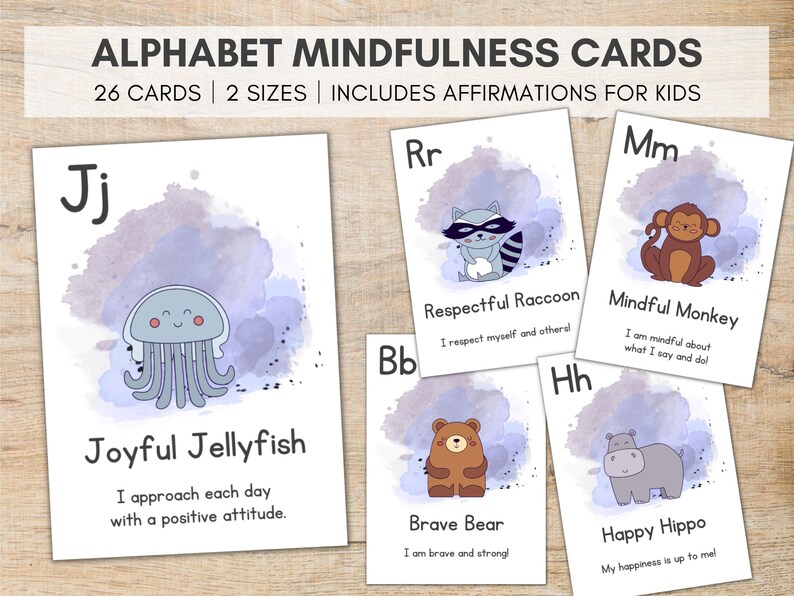 Mindfulness Alphabet Animal Cards, Affirmations for Kids, Preschool ...