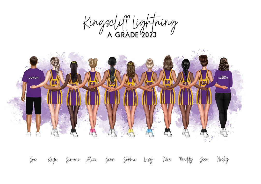 11 Person Personalised Netball Team Portrait Custom Coach Gift ...