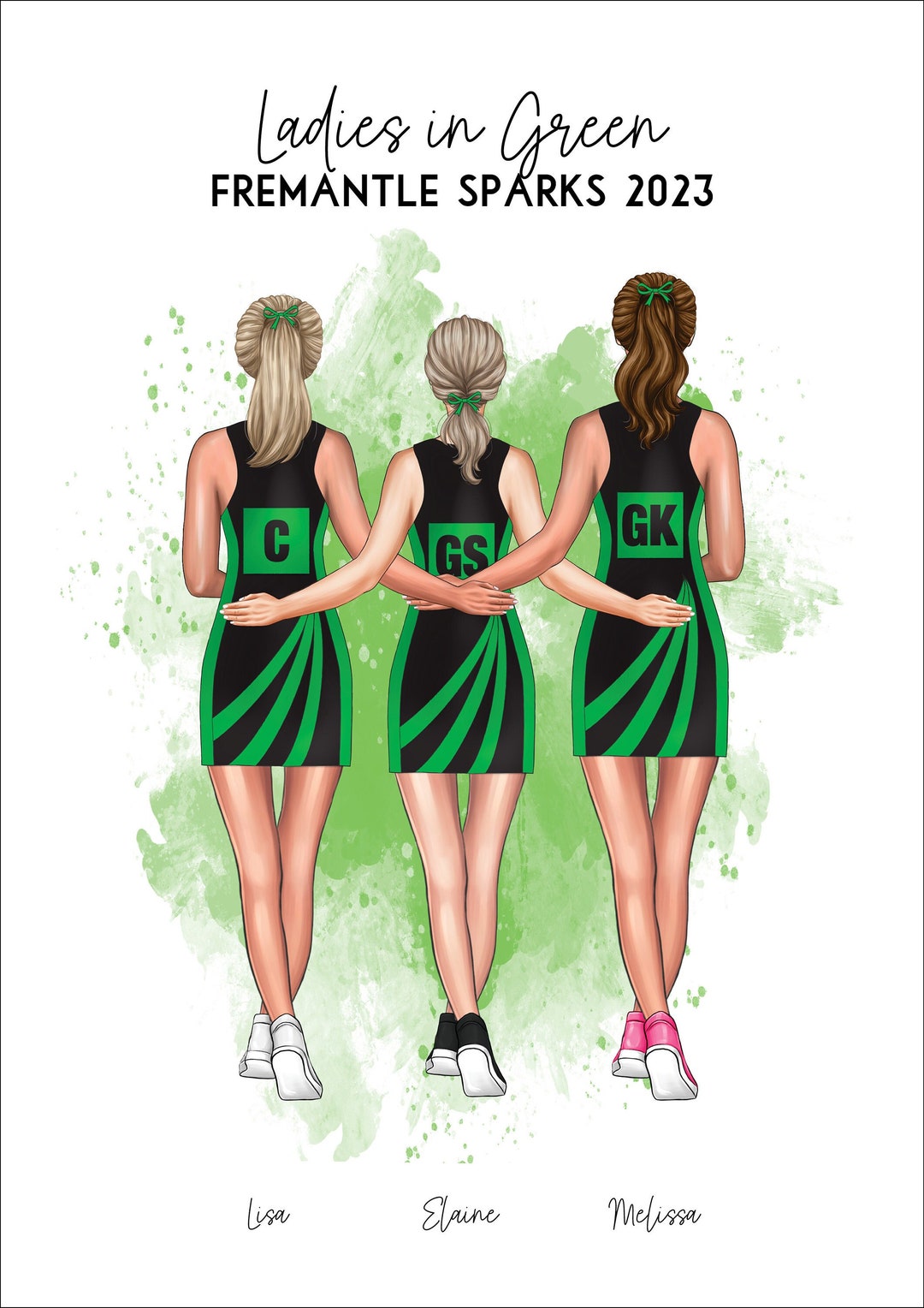 3 Person Personalised Netball Team Portrait Custom Coach Gift - DIGITAL ...