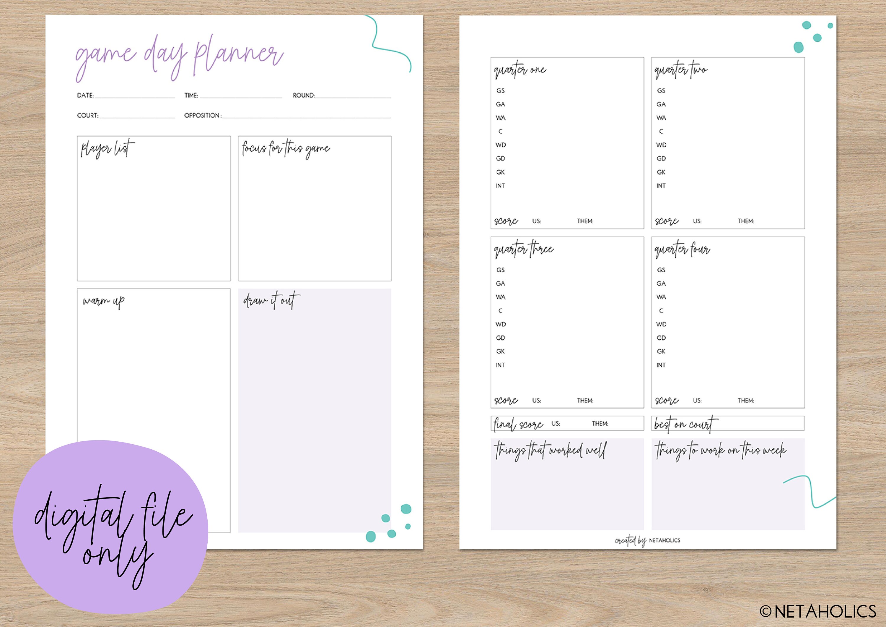Netball Game Day Planner Coach Printable Netaholics - Etsy Australia