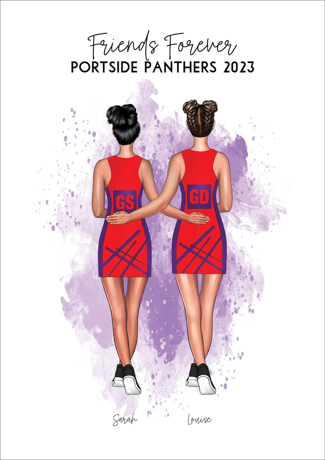 2 Person Personalised Netball Team Portrait Custom Coach Gift - DIGITAL ...