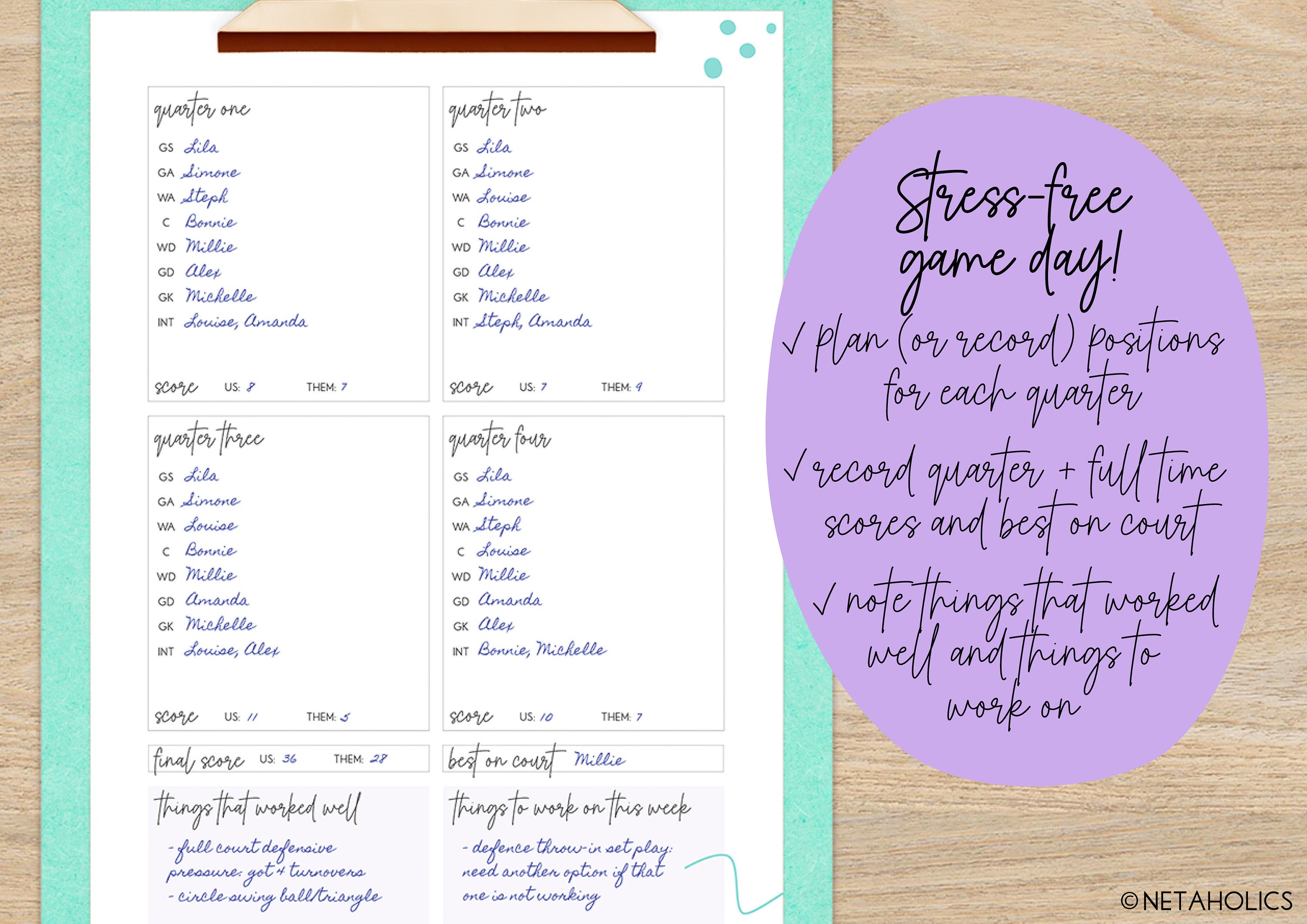 Netball Game Day Planner Coach Printable Netaholics - Etsy Australia