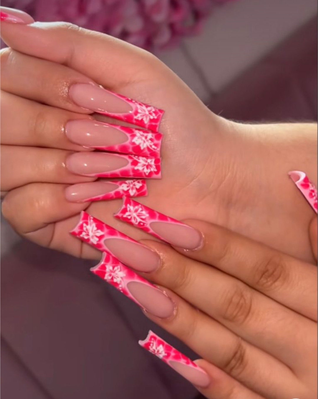 Pink Floral Croc French Tip Press on Nails|croc Nails|tie Dye Nails ...