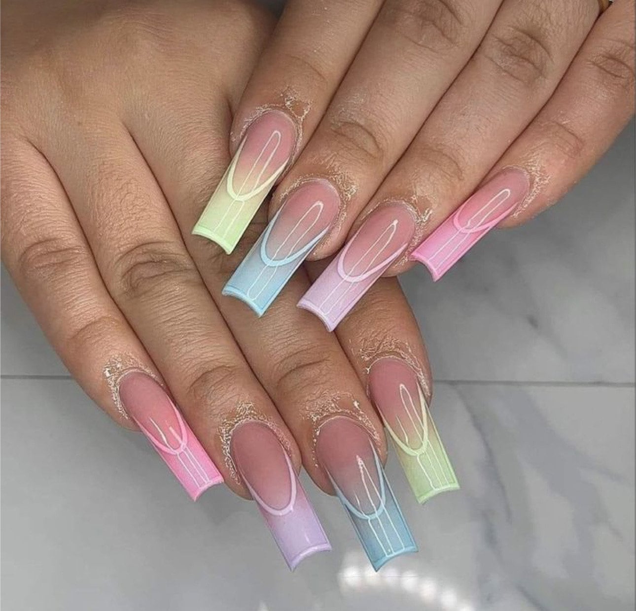 Pastel Spring French Tip Outline Press on Nails| Nude Nails|ombre Nails ...