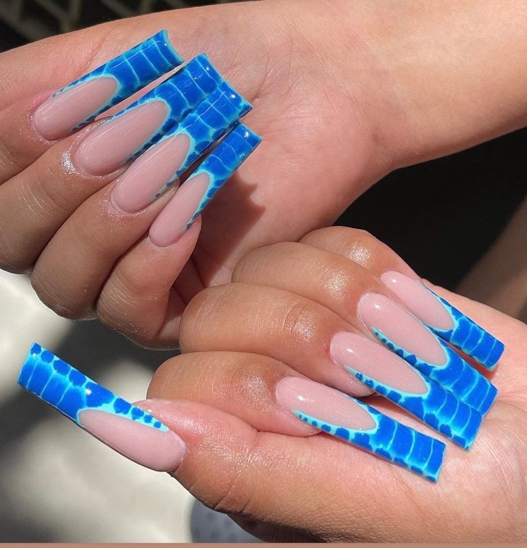 Blue Croc French Press on Nails| Press on Nails| Long Nails| French Tip ...