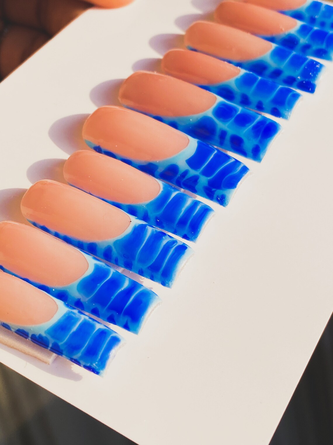 Blue Croc French Press on Nails Press on Nails Long Nails - Etsy