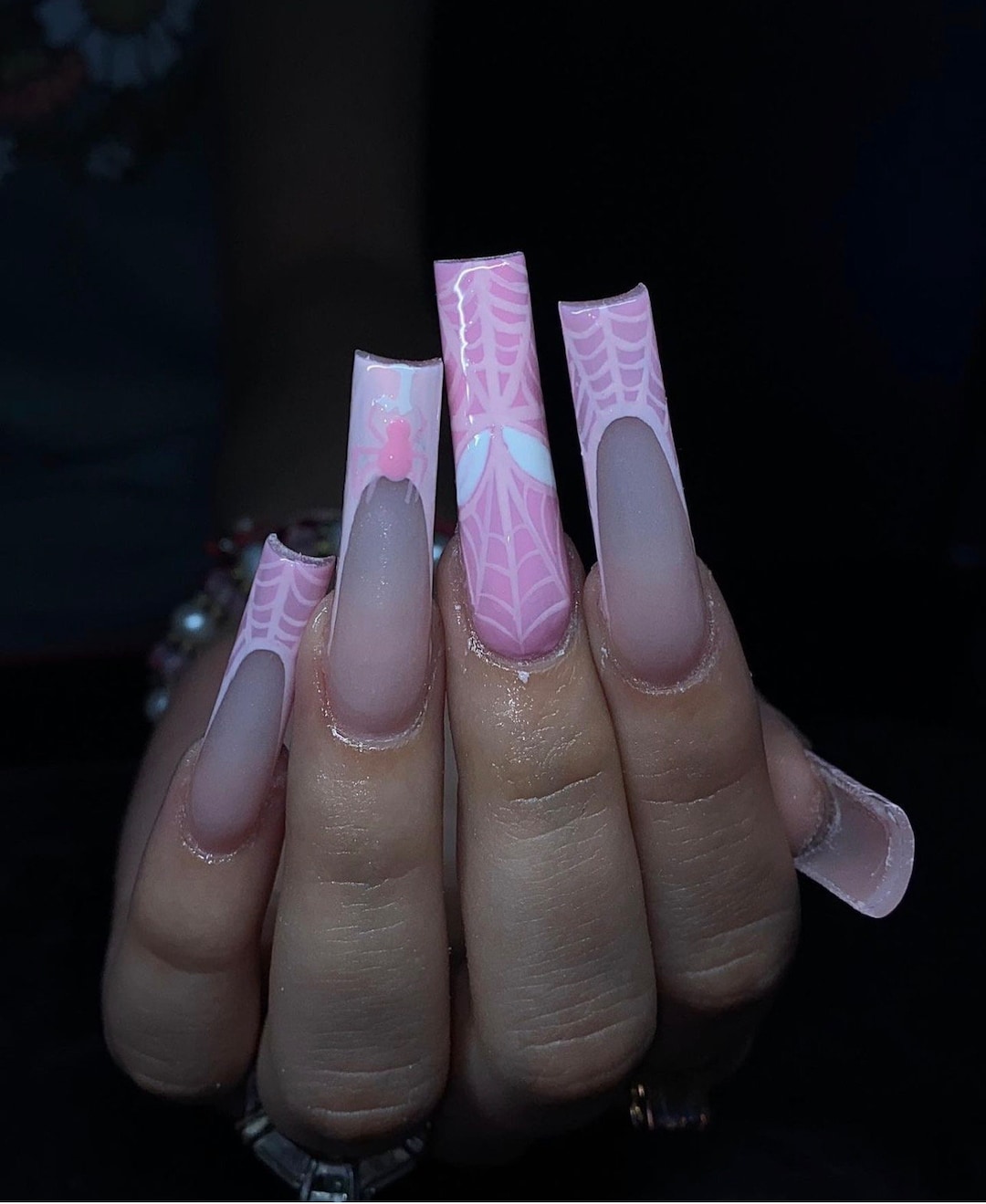 Pink Spider Web French Tip Press on Nails|spider Man Nails|french Tip ...