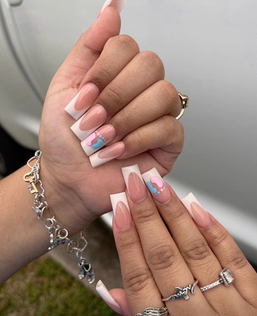 Pink and Blue Gender Reveal French Tip Press on Nails|baby Shower Nails ...