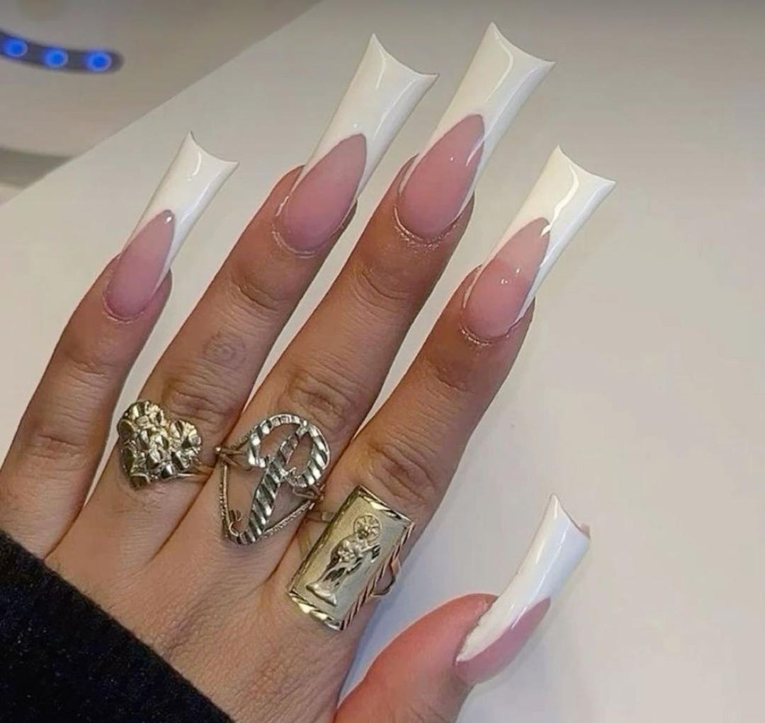 Pink French Tip Flare Nails|flare Nails|pink Nails|duckie Nails|duck ...