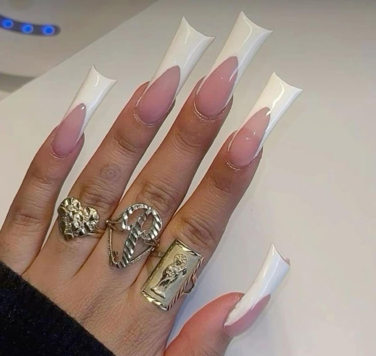 Pink and White French Tip Flare Nails|flare Nails|duckie Nails|duck ...