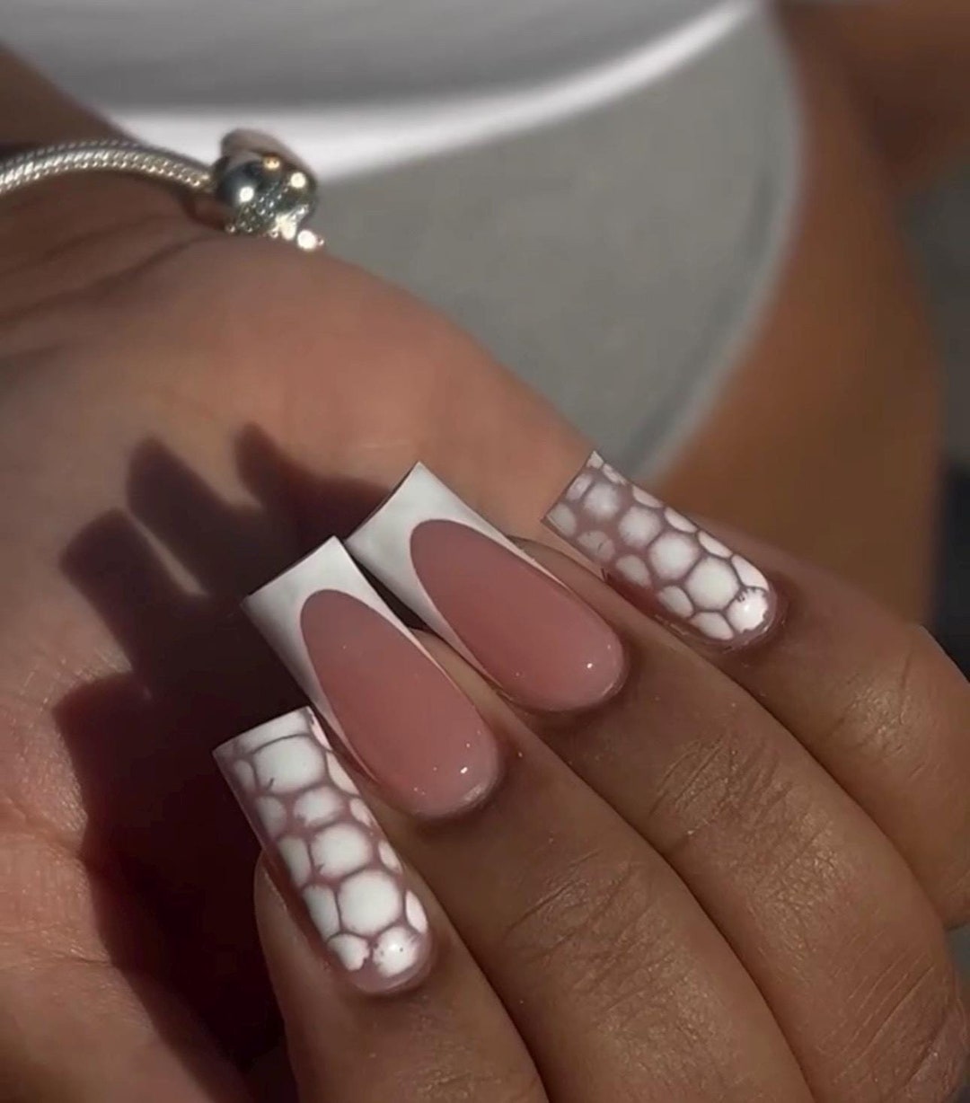 White Croc French Tip Press on Nails|nude Nails|croc Nails|french Tip ...