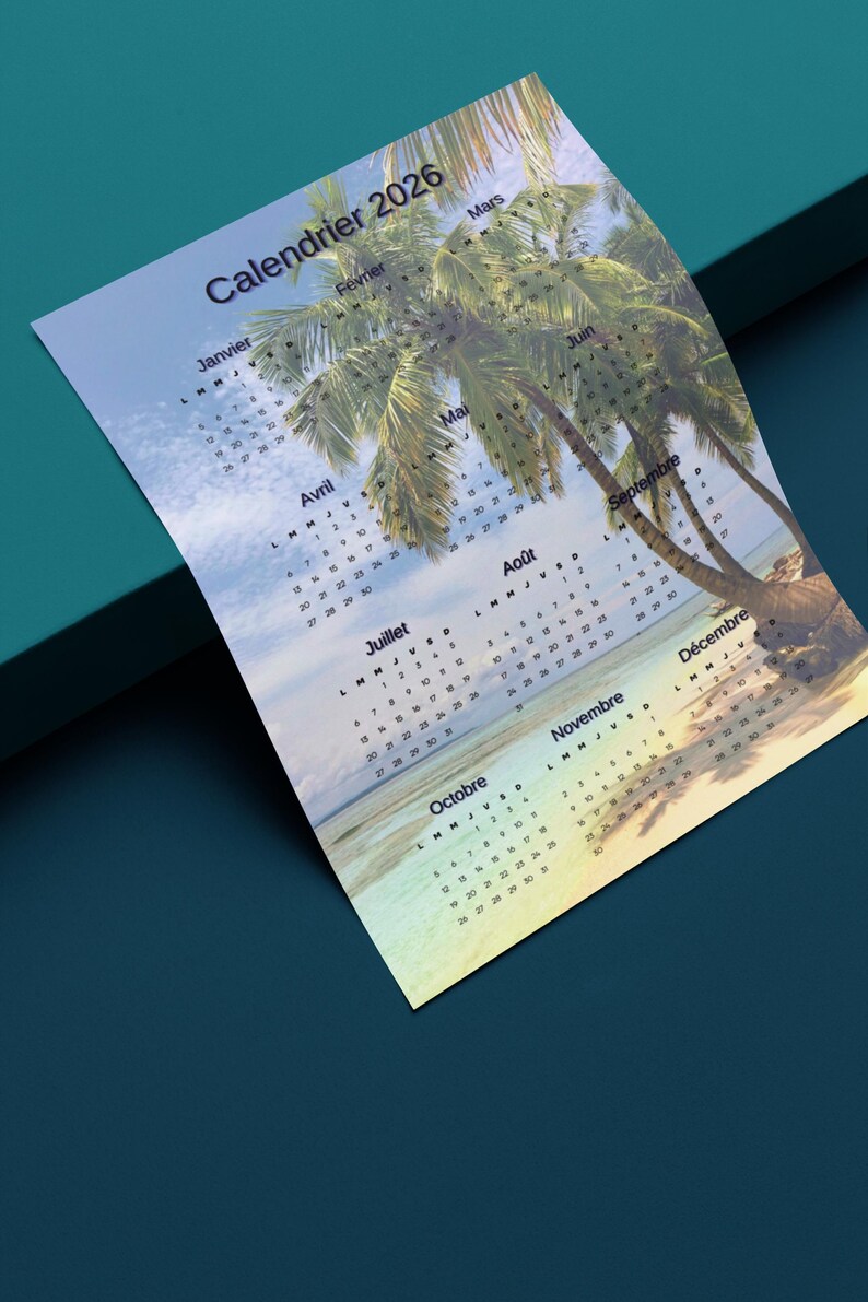 Calendrier Numérique 2026 Sur Une Page - Affiche à Imprimer- Paysage ...