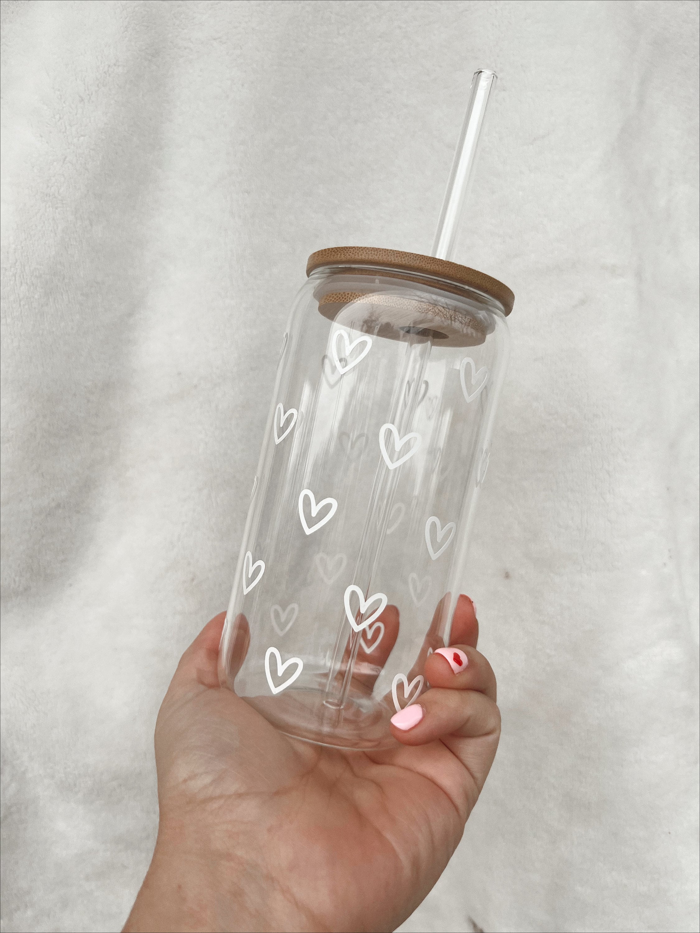 White HEARTS Glass Cup || Tumbler || Glass Cup || Hearts || Simple ...