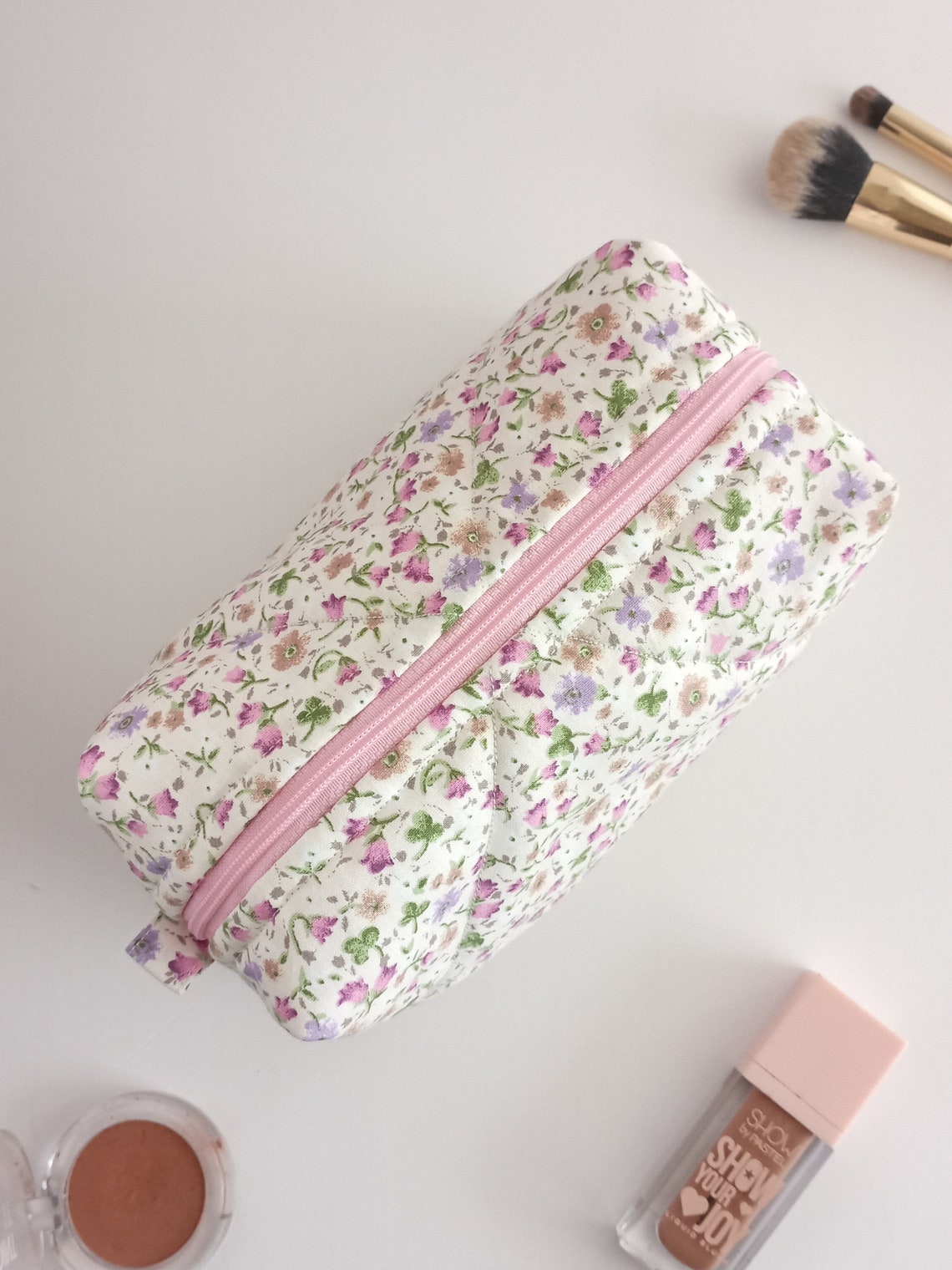 Floral Makeup Bag Quilted Cotton Cosmetic Bag Toiletry Bag Etsy
