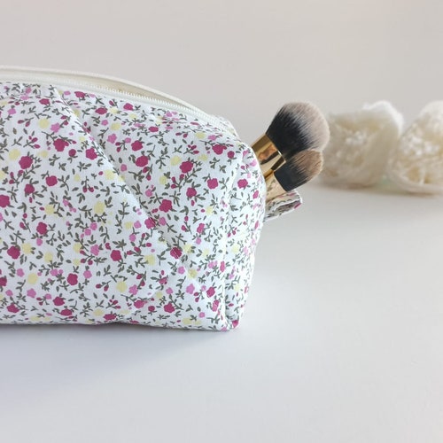 Pink Floral Makeup Bag Quilted Cotton Cosmetic Bag Toiletry Etsy