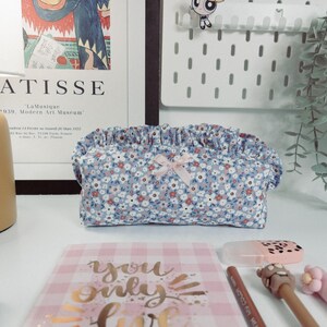 Floral Ruffle Pencil Case With Pink Bow – Blue Cotton Stationery ...