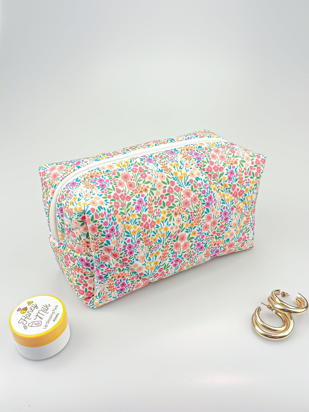 Quilted Makeup Bag Floral Makeup Bag Cosmetic Bag Makeup Etsy