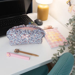 Floral Ruffle Pencil Case With Pink Bow – Blue Cotton Stationery ...