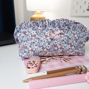 Floral Ruffle Pencil Case With Pink Bow – Blue Cotton Stationery ...
