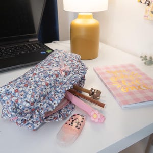 Floral Ruffle Pencil Case With Pink Bow – Blue Cotton Stationery ...
