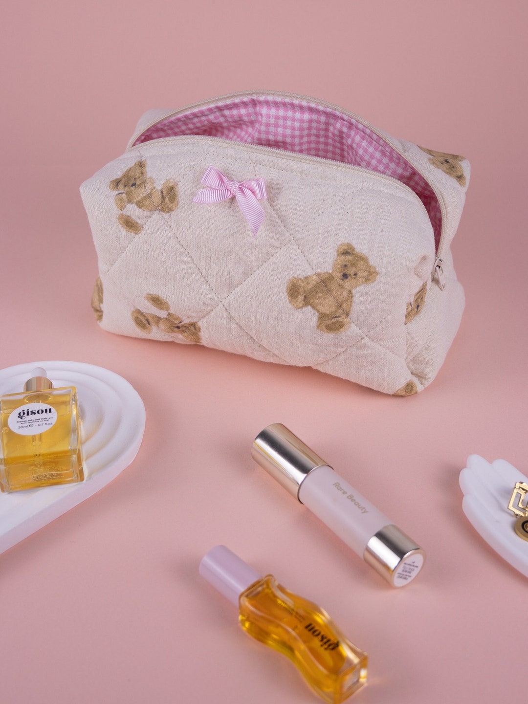 Handmade Teddy Bear Quilted Makeup Bag - Personalized Cosmetic Bag ...
