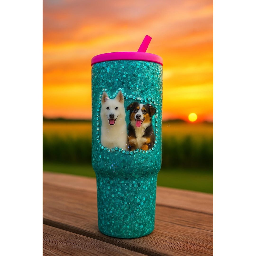 Custom Pet Portrait Glitter Tumbler Personalized Epoxy Cup With ...
