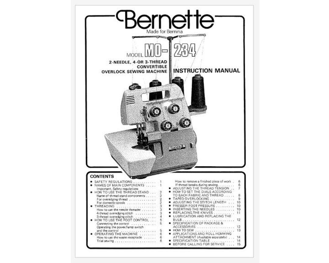 Bernina Bernette 234 or MO-234 Operation Instruction Manual PDF Instant ...