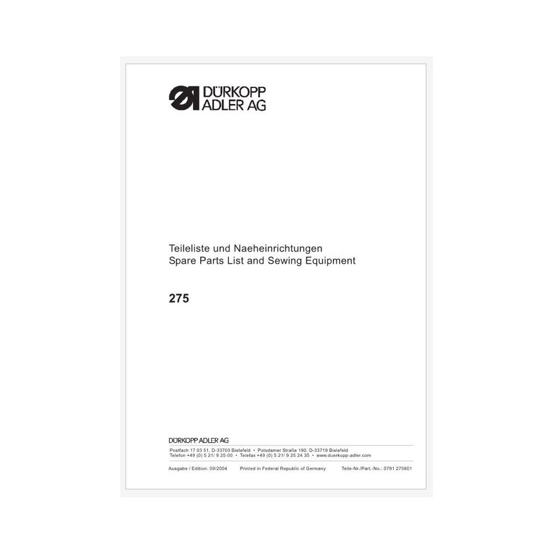 Durkopp Adler 275 Sewing Machine Parts List and Diagrams PDF Instant ...