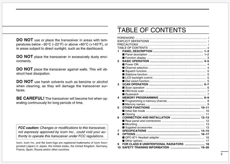 ICOM IC-A110 VHF Air Band Transceiver Instruction Manual Instant ...