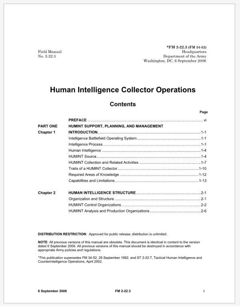2006 U.S. Army Human Intelligence Collector Operational Field Manual FM ...