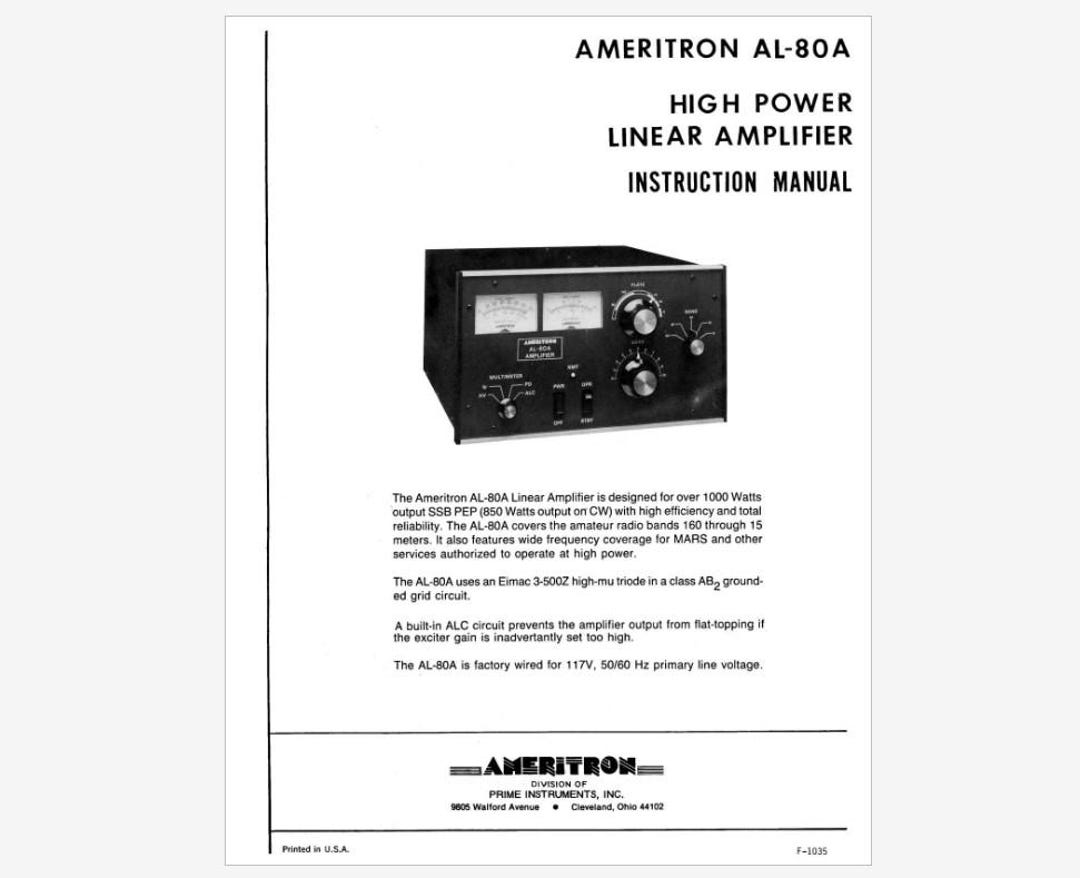 Ameritron AL-80A Operation Instruction Manual Instant Download - Etsy