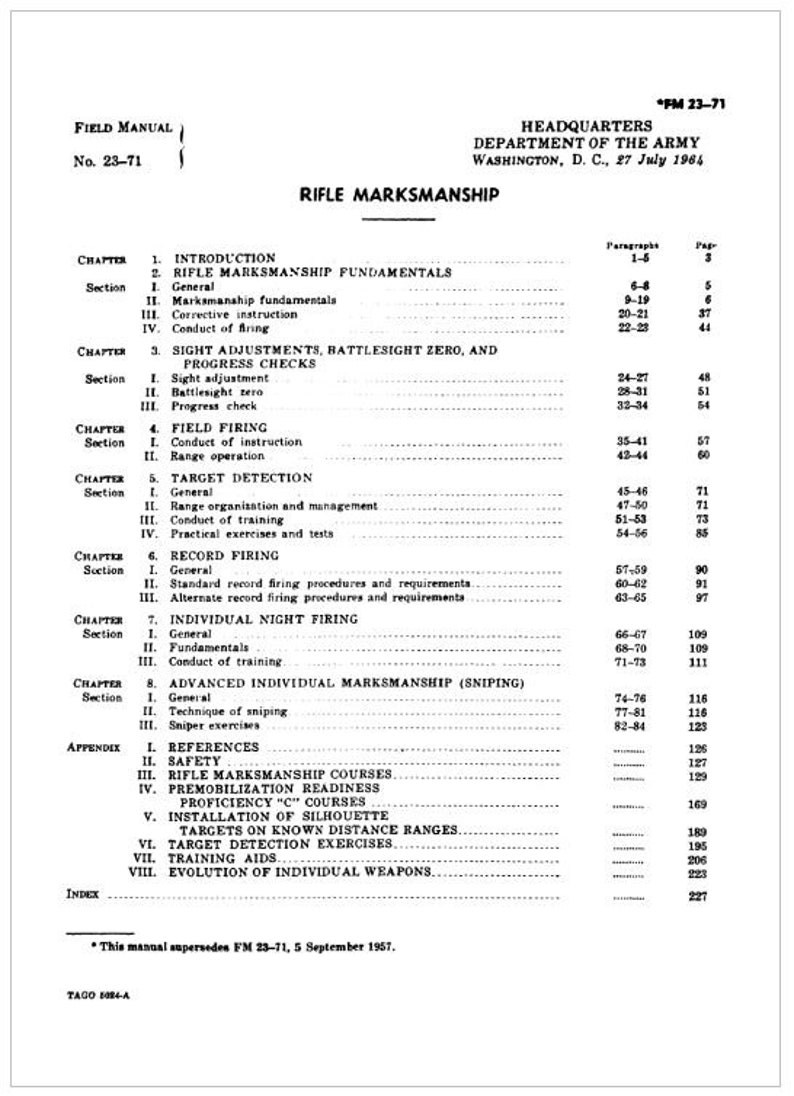 1964 Department of the Army Rifle Marksmanship Field Manual FM 23-71 ...