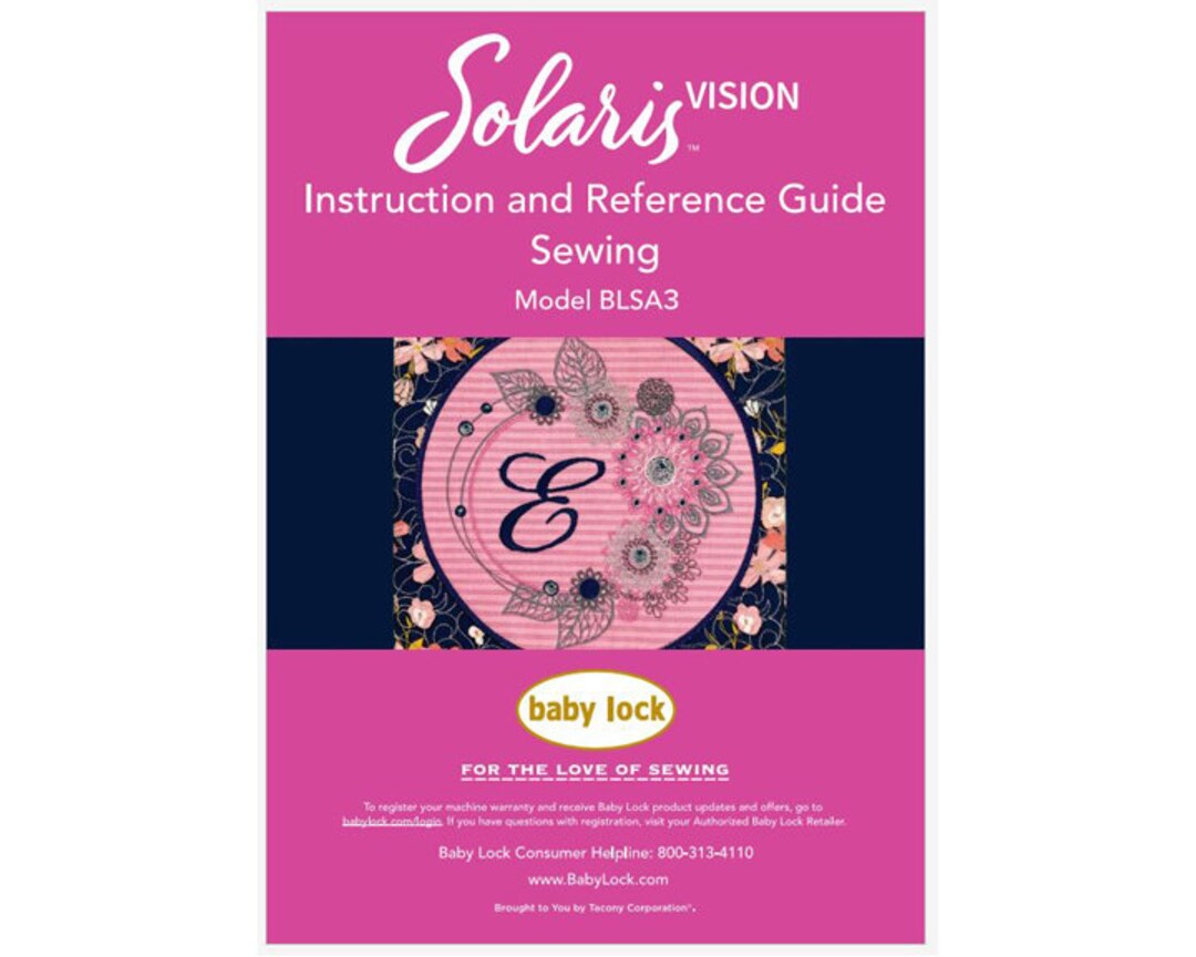 Baby Lock Solaris VISION BLSA3 Sewing Instruction Manual PDF Instant ...