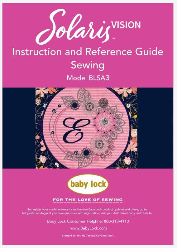 Baby Lock Solaris VISION BLSA3 Sewing Instruction Manual PDF Instant ...
