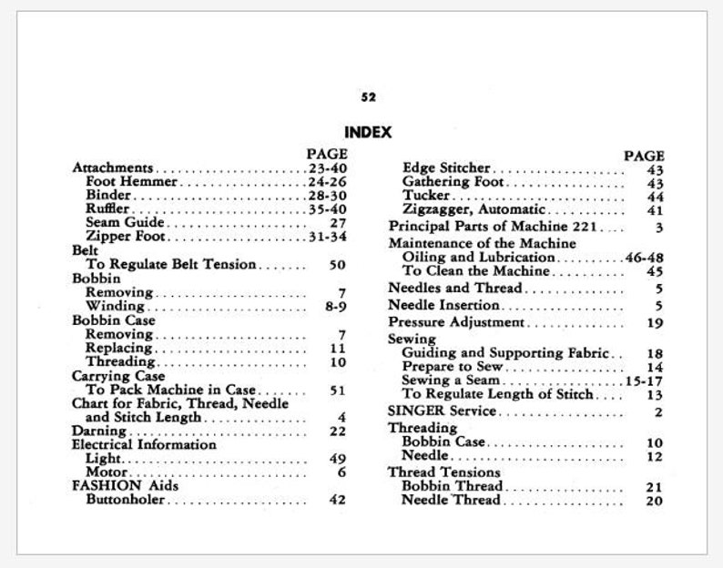 Singer Featherweight 221K Instruction Manual Users Guide PDF - Etsy