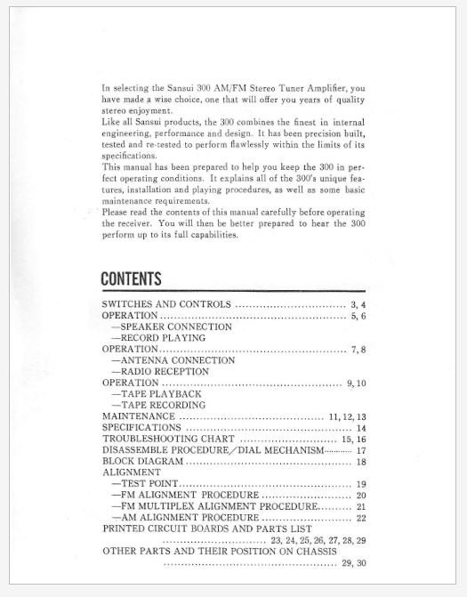 Sansui 300 AM FM Stereo Tuner Amplifier Service Manual Instant - Etsy