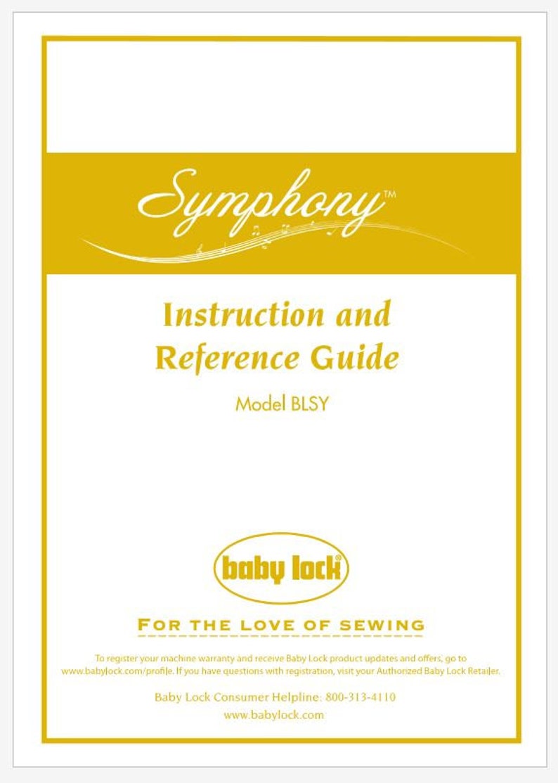 Baby Lock Symphony BLSY Sewing Machine User's Instruction Manual PDF Instant Download - Etsy