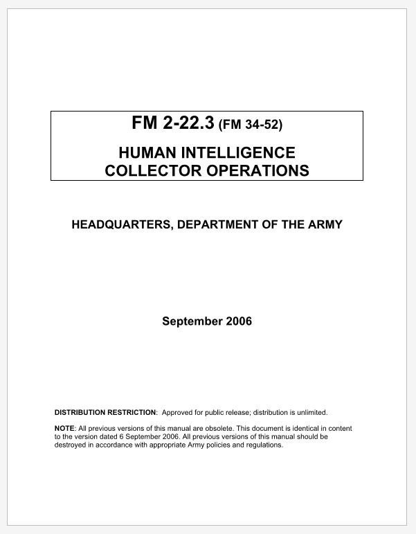 2006 U.S. Army Human Intelligence Collector Operational Field Manual FM ...