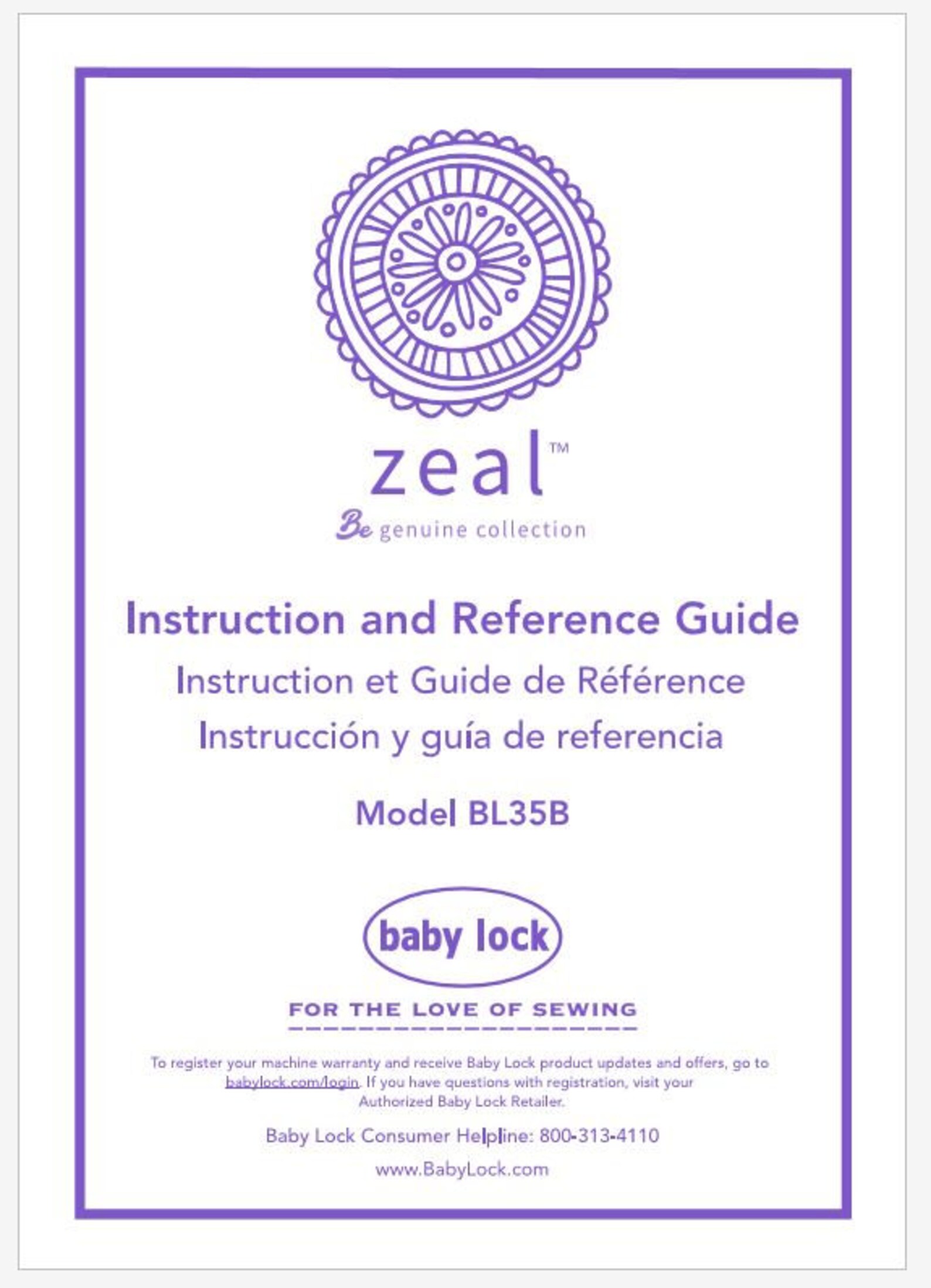 Baby Lock Zeal BL35B Instruction Sewing Machine Instruction Manual PDF ...