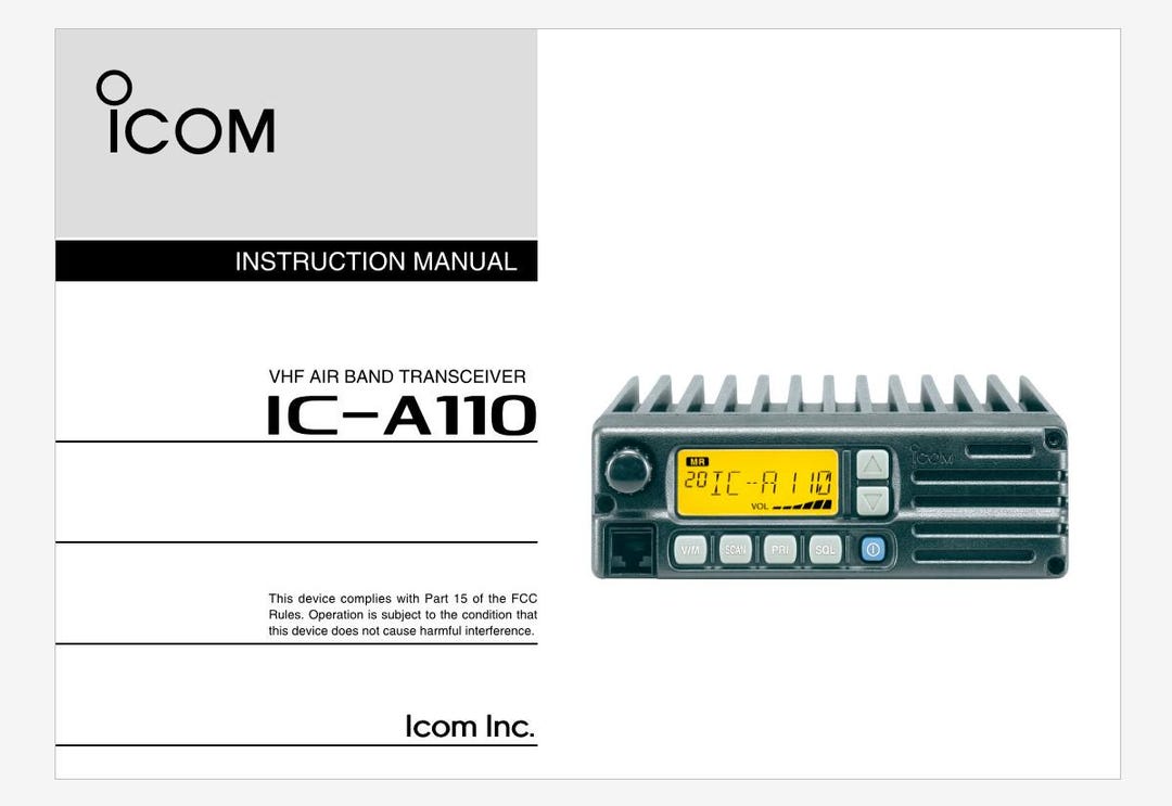 ICOM IC-A110 VHF Air Band Transceiver Instruction Manual Instant ...