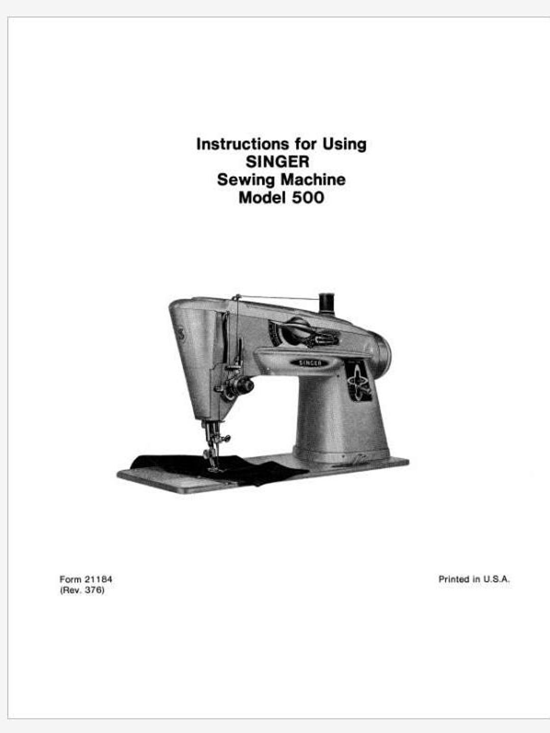Singer Model 500 and 500A Operation Instruction Manual Instant Download ...