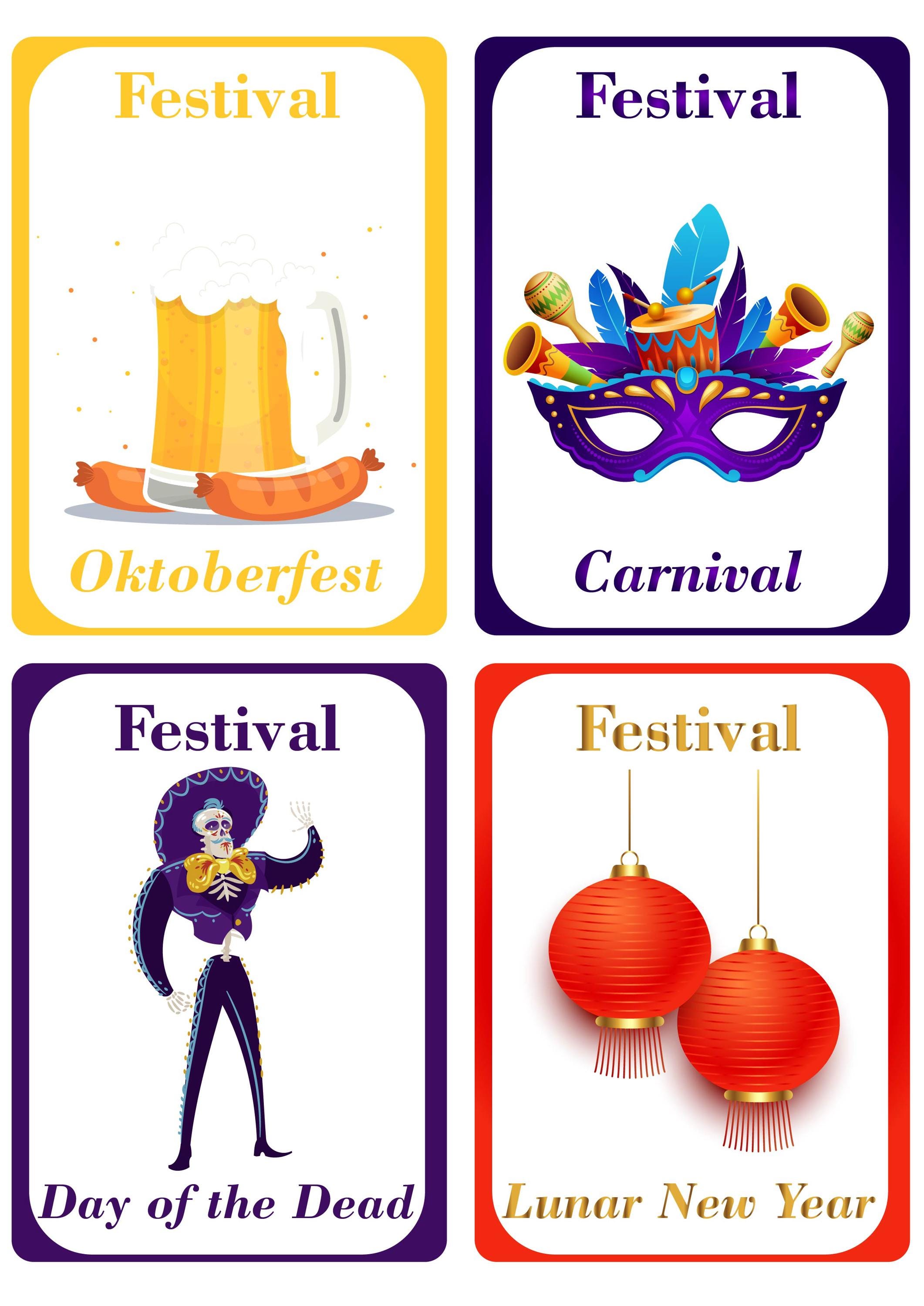 Kids Festival Flash Cards | 5x3.5 Inches | A4 | Instant Download - Etsy