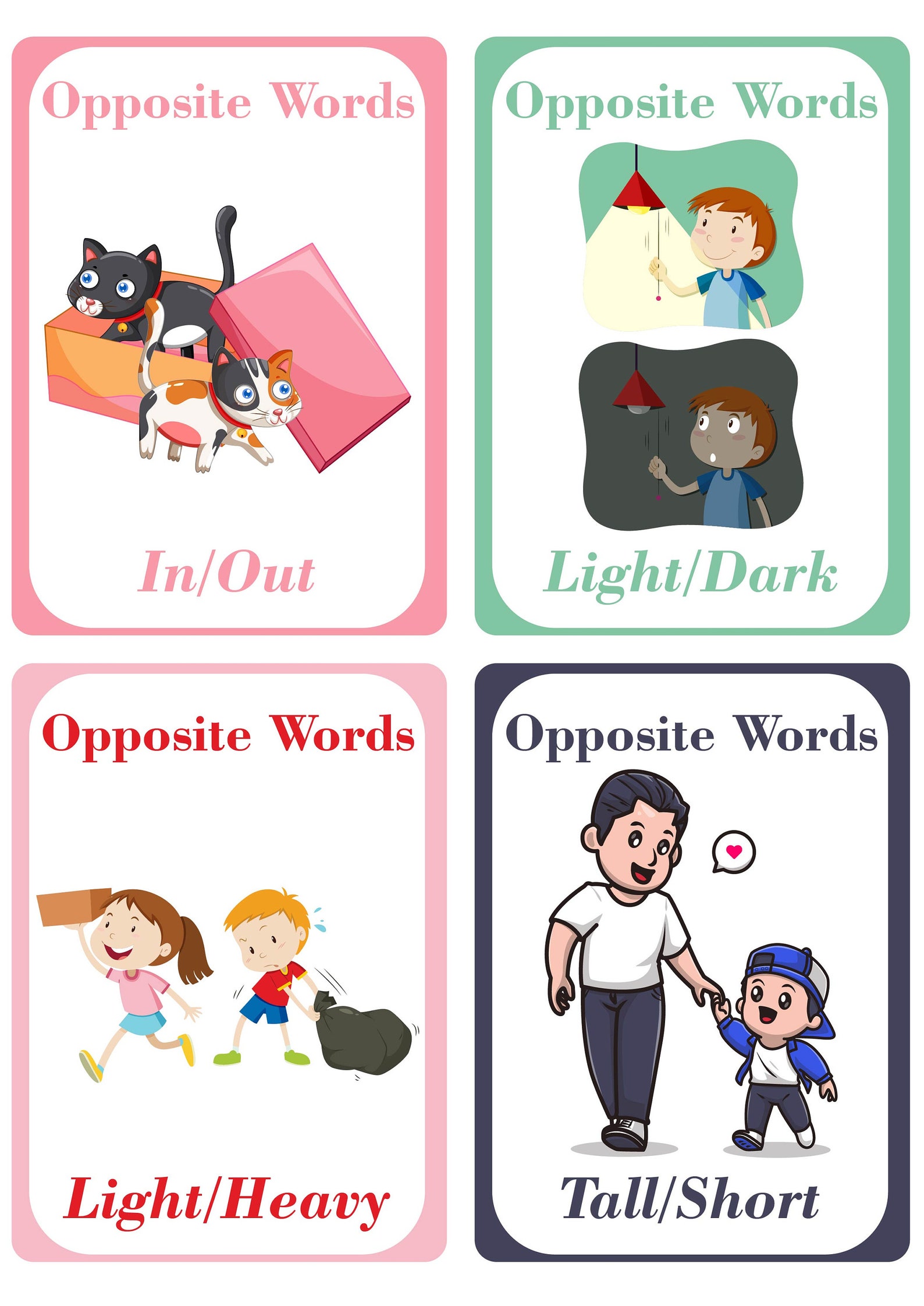 Opposite Words Flash Cards for Kids – Printable Educational Game (PDF ...