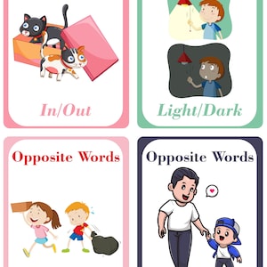 Opposite Words Flash Cards for Kids - Hot/cold, Big/small, Light/dark ...