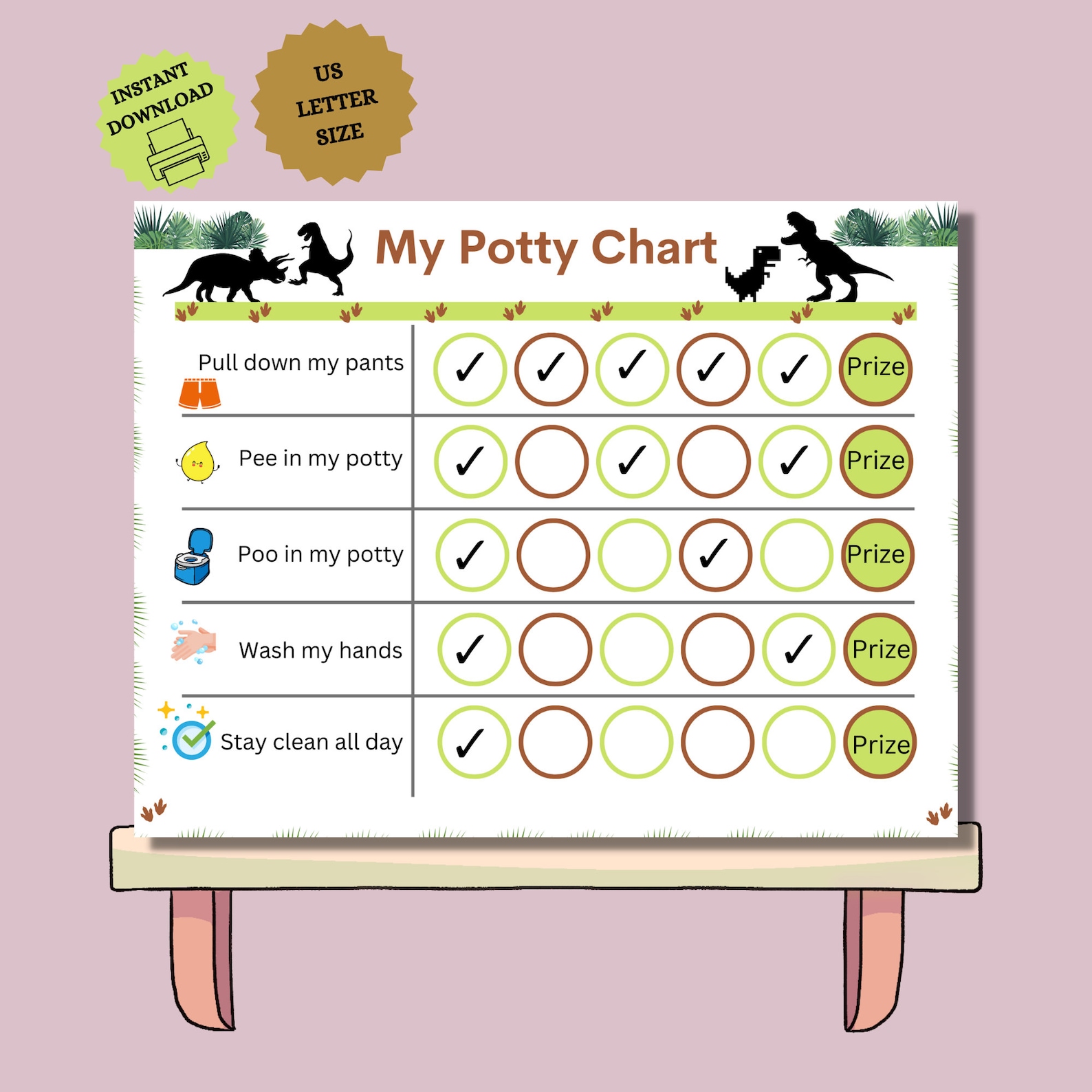 Dinosaur Potty Traing Charteditablepotty Charttoddler Potty Chartreward ...