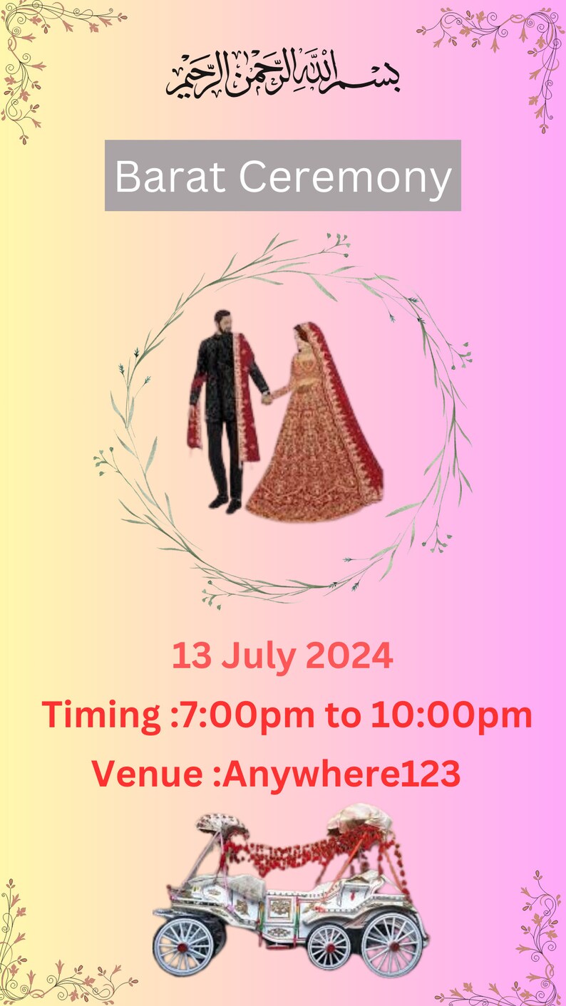 Editable Wedding Video Invitation | Mehndi, Barat, Walima (canva ...