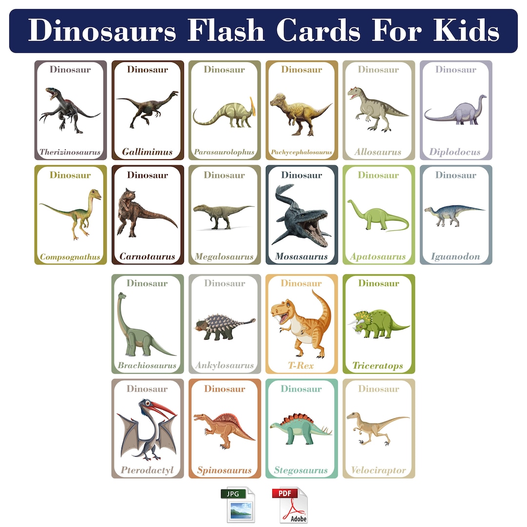 Dinosaur Flash Cards for Kids – Printable Learning Cards (PDF & JPG ...