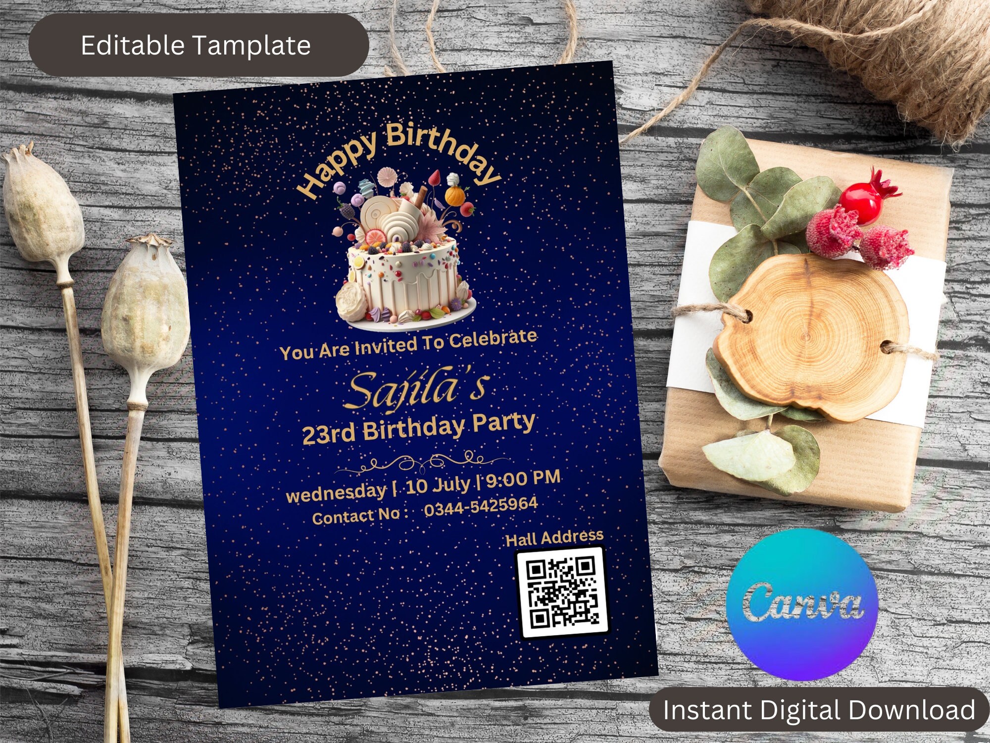 Editable Canva Birthday Invitation Card - Customizable Digital Template ...