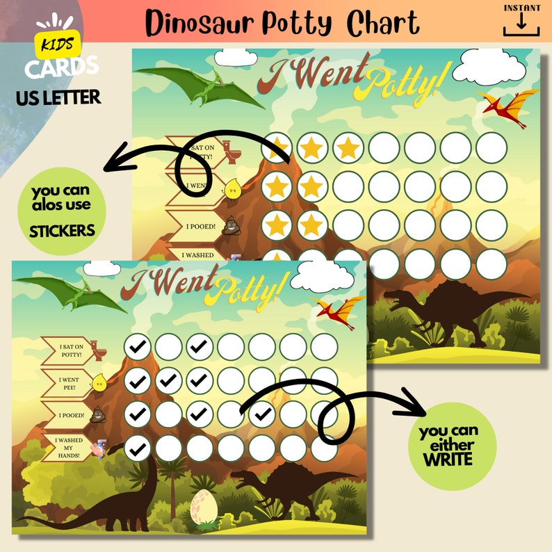 Dinosaur Potty Training Chart | Kids Reward Tracker (printable PDF) - Etsy